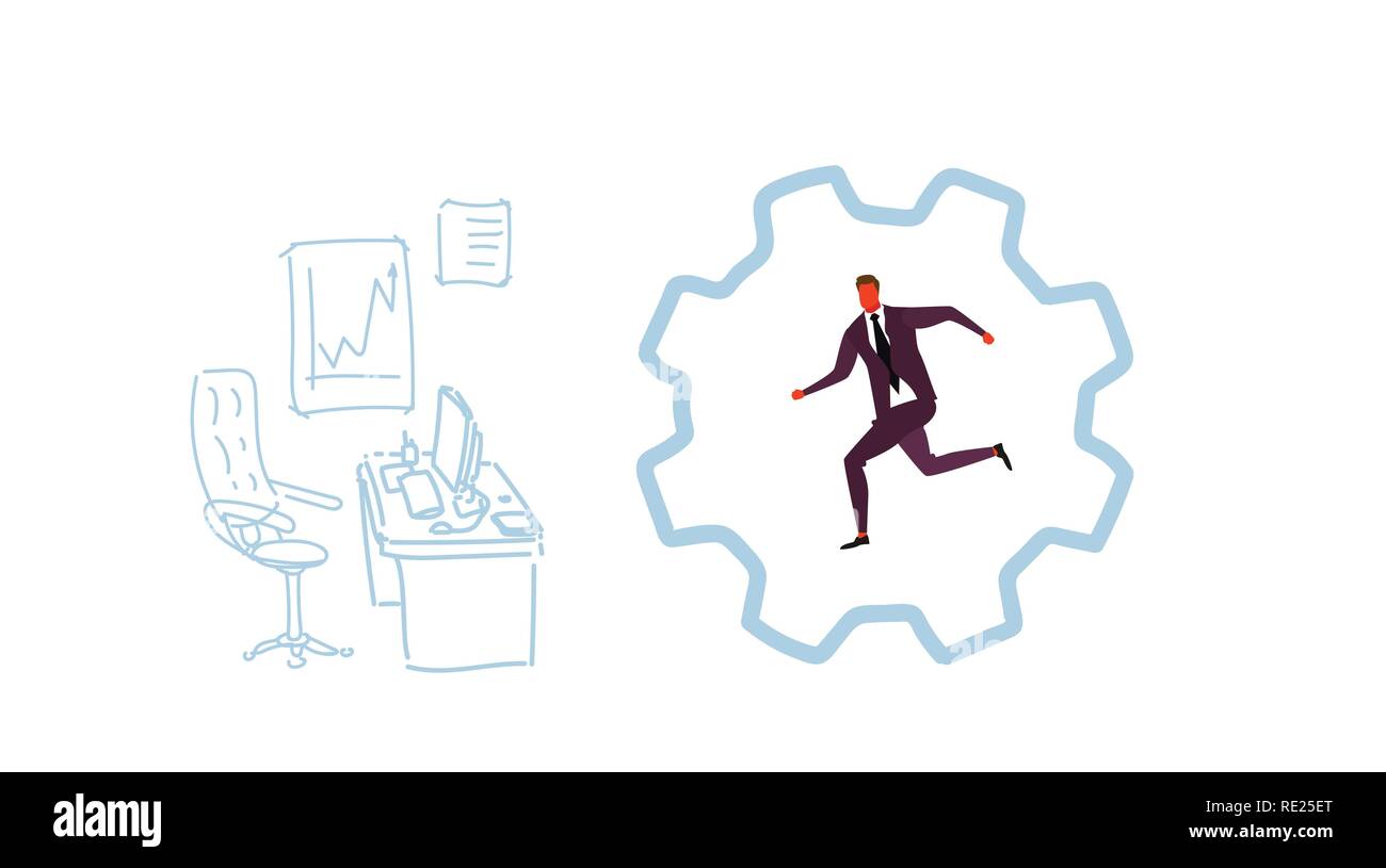 businessman running cog wheel deadline hardworking process concept ...