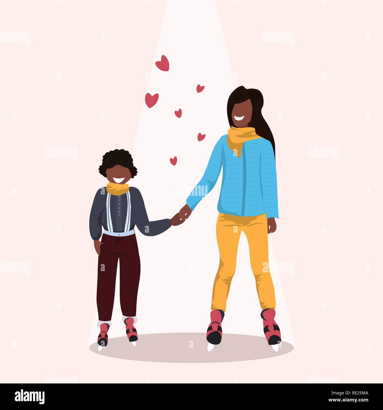 mother and son skating ice rink african american family wearing winter ...