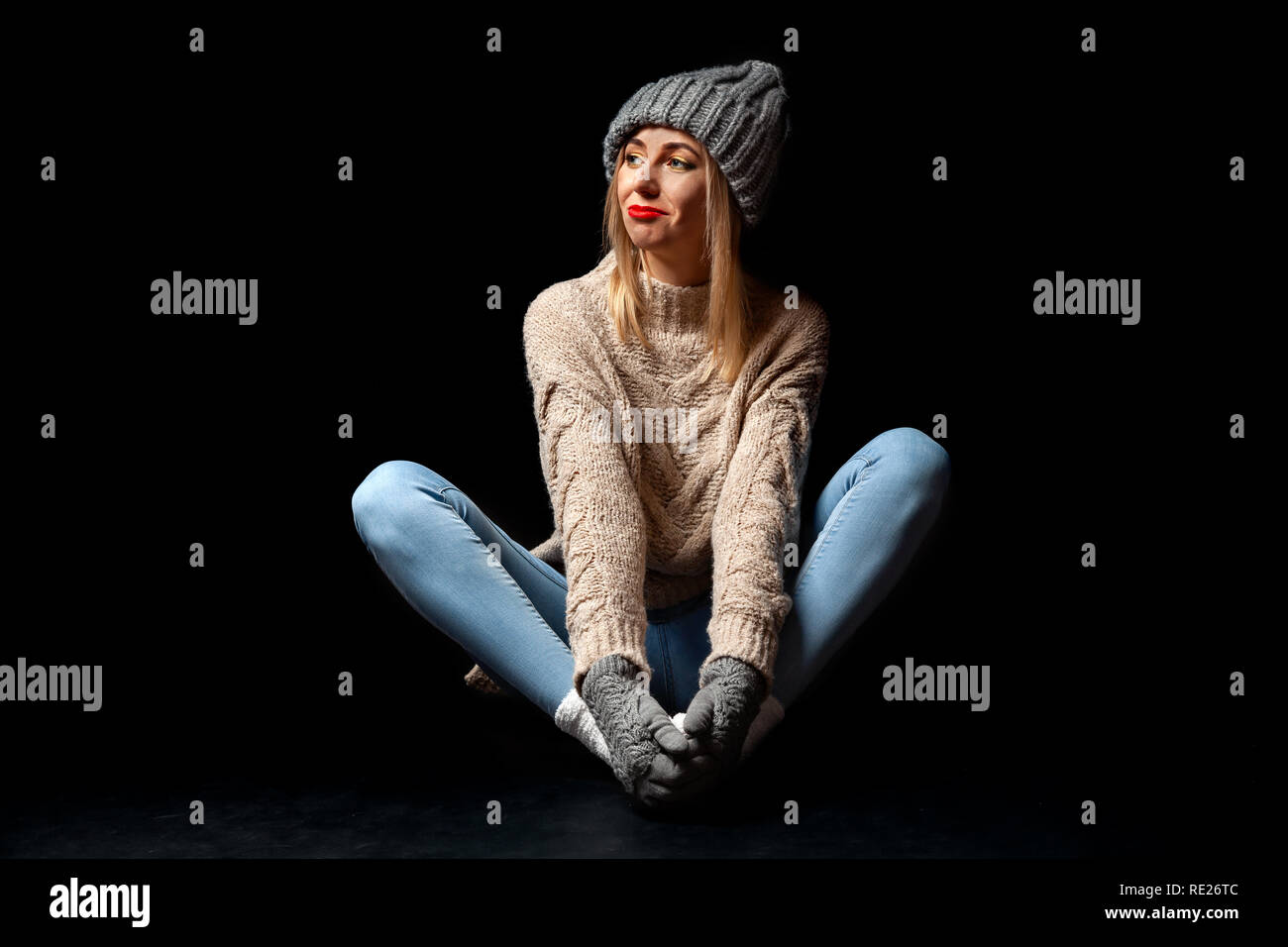 Woman sitting on loo hi-res stock photography and images - Alamy