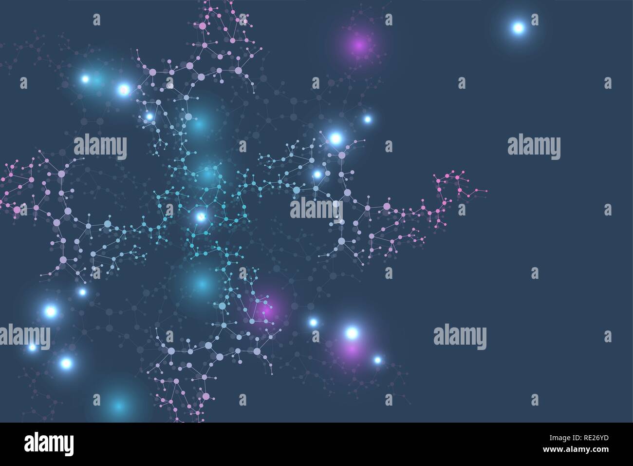 Science network pattern, connecting lines and dots. Technology hexagons ...