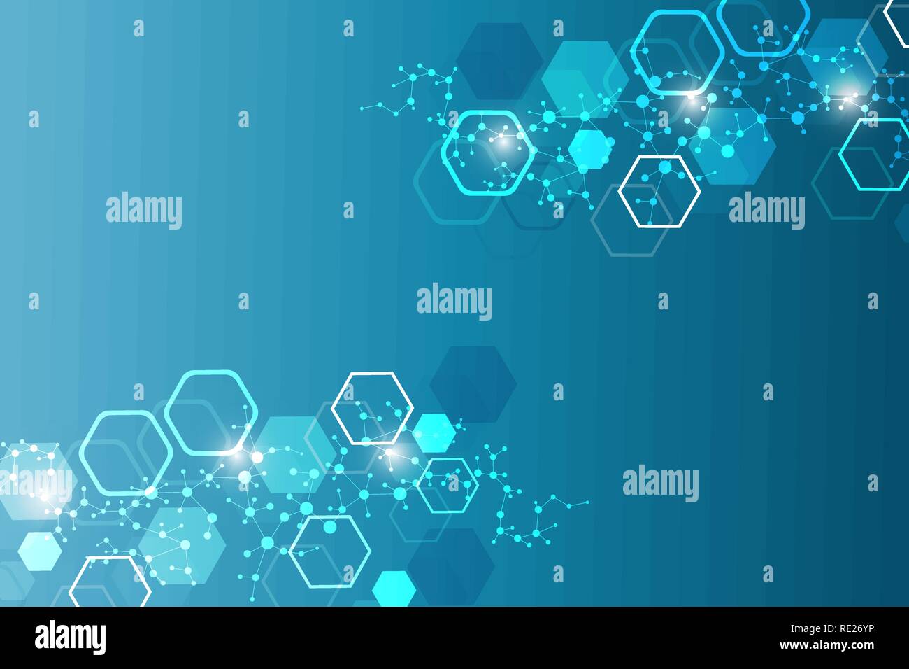 Science network pattern, connecting lines and dots. Technology hexagons ...