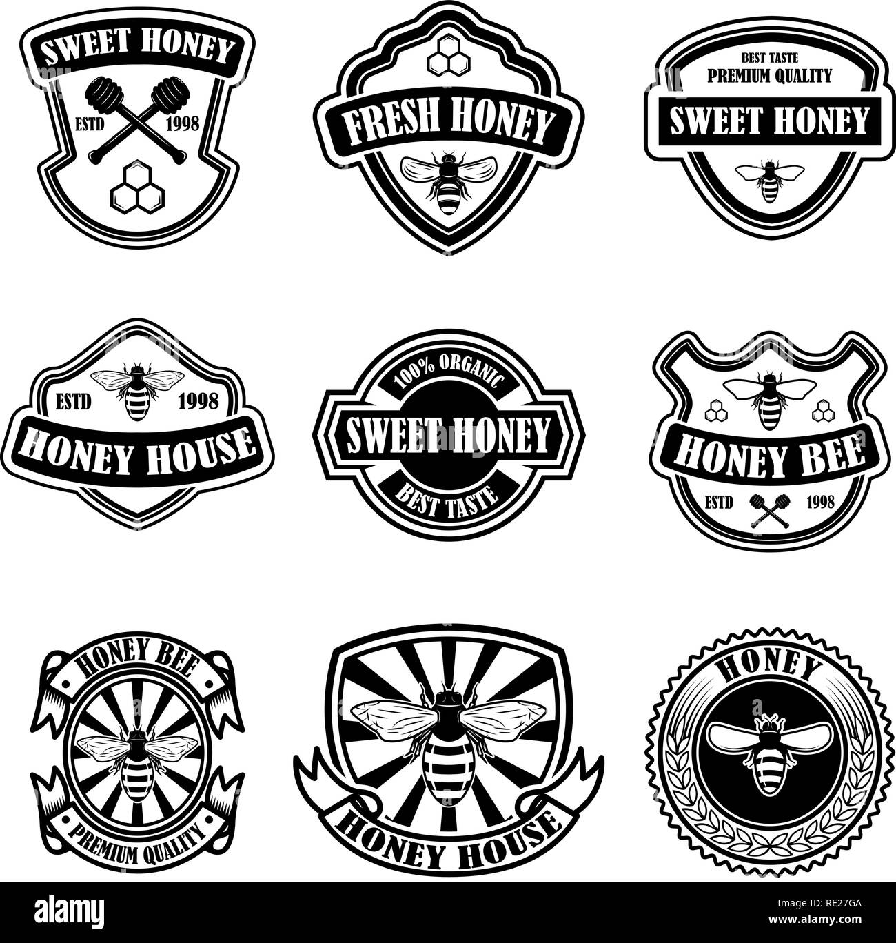 Vintage Honey Label Set Of Vintage Honey Labels Stock Illustration