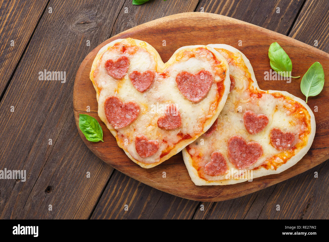 Heart shaped mini pizza. Valentine's day romantic menu mockup for ...