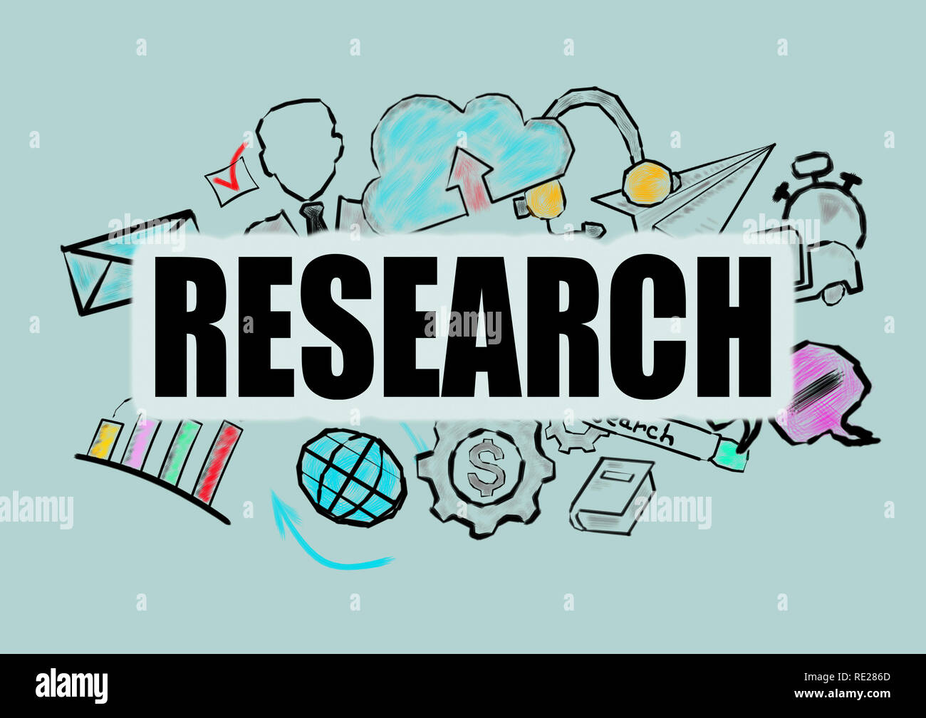 Research Concept. Icons and Illustration Stock Photo - Alamy