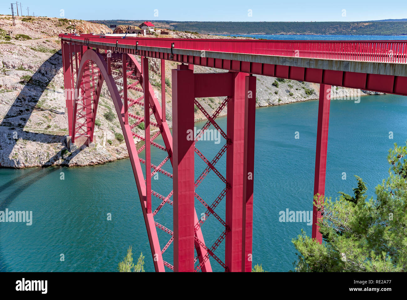 Red Iron Road Bridge over the river. Zadar, Croatia Stock Photo - Alamy