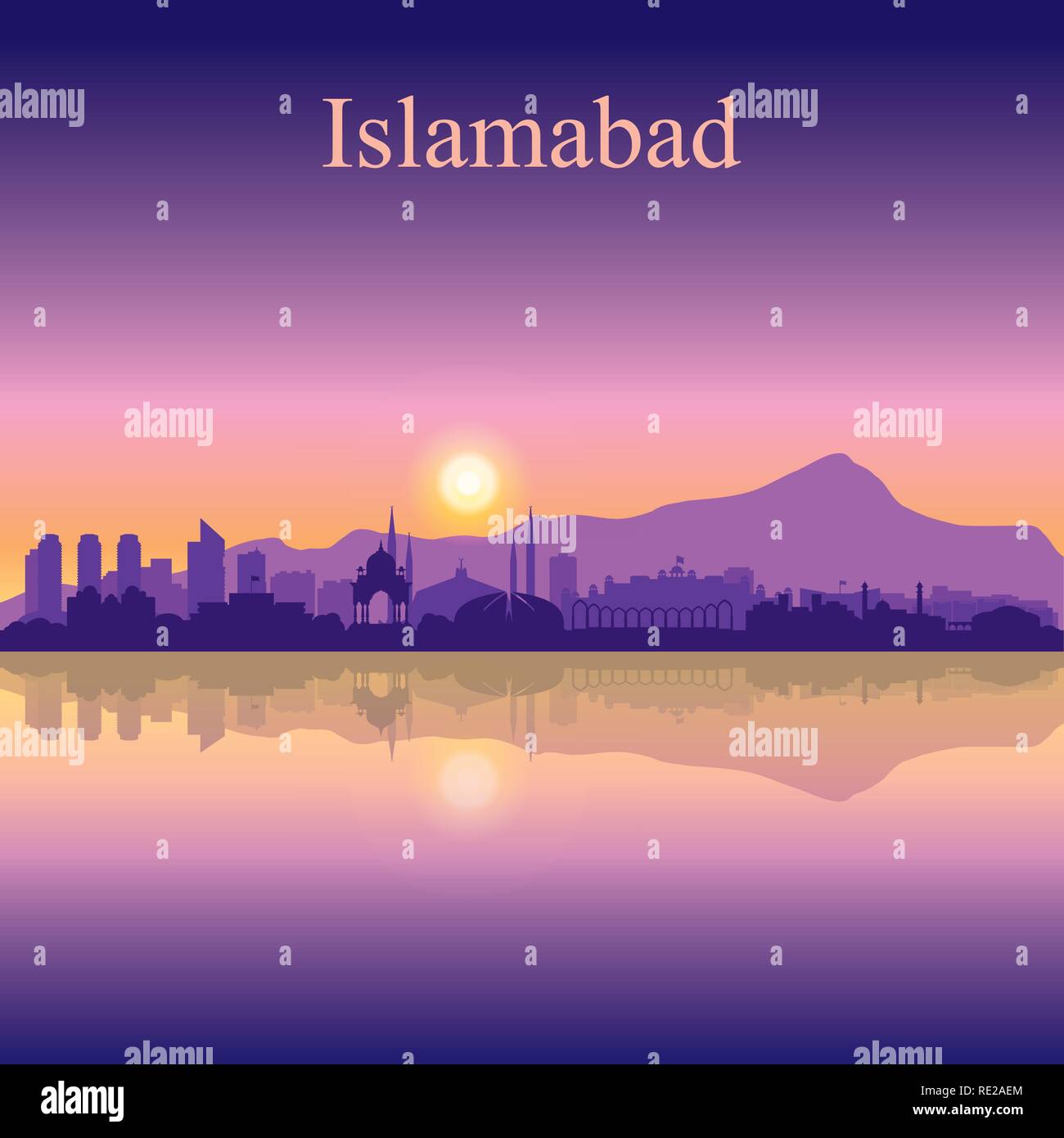 Islamabad city silhouette on sunset background vector illustration ...