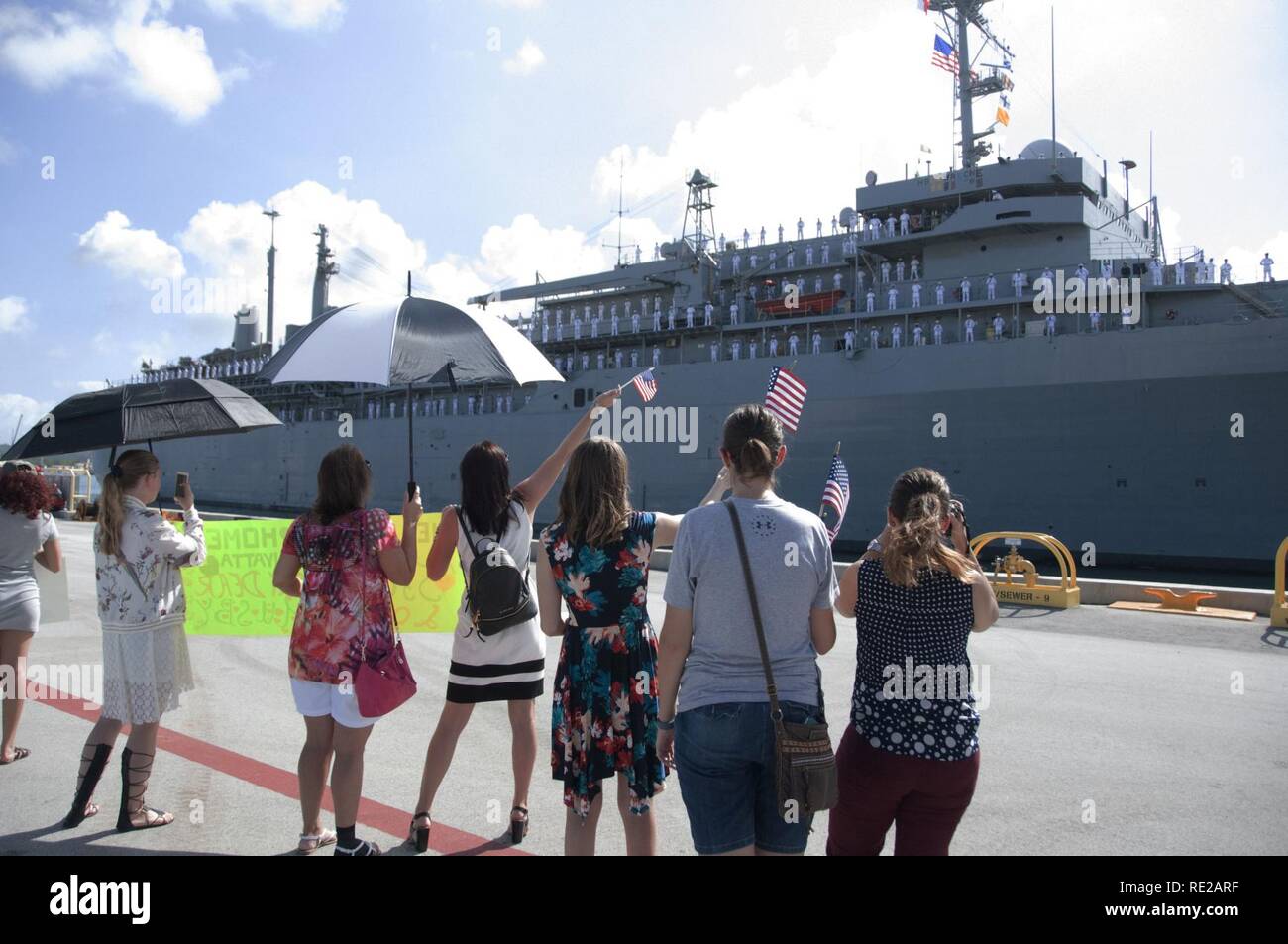 SANTA RITA, Guam (Nov. 08, 2016) Family members wave and cheer for ...
