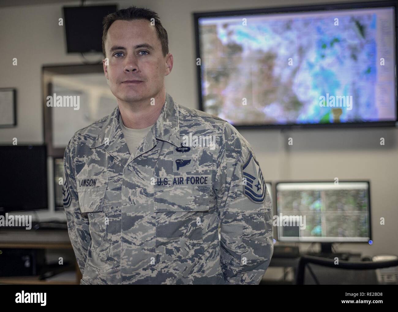 Master Sgt. Richard Lawson in the Weather Center at Vance Air Force ...