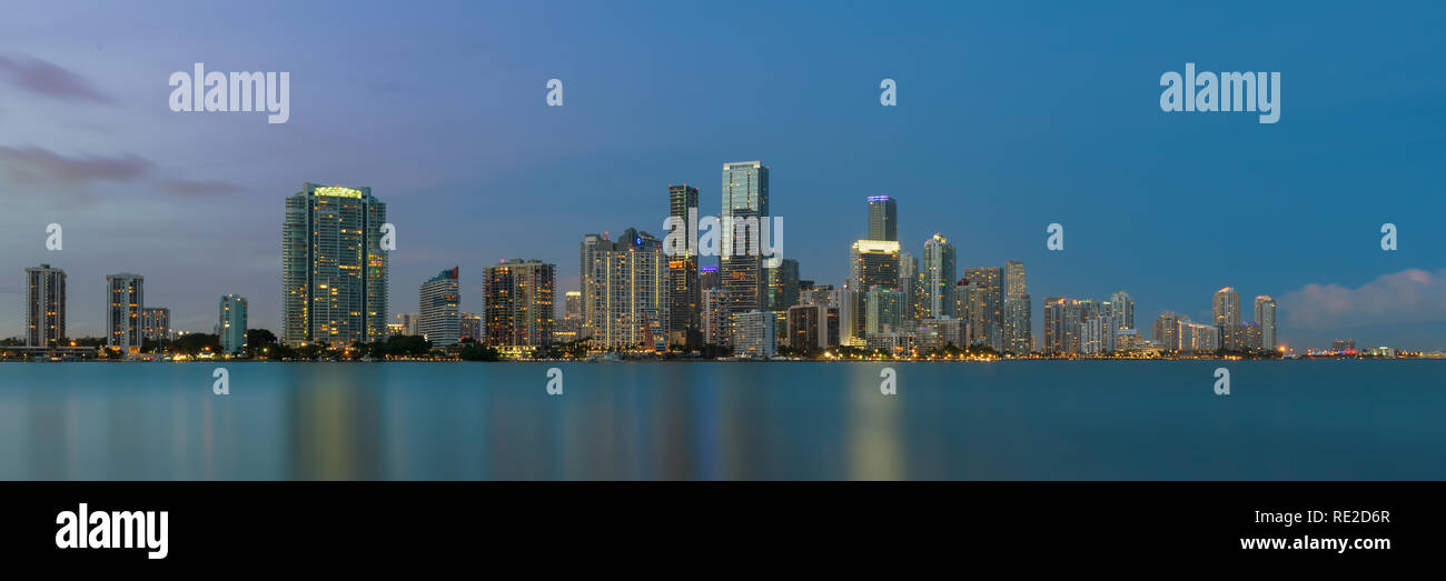 Panorama of the Miami skyline at night from underneath the William M ...
