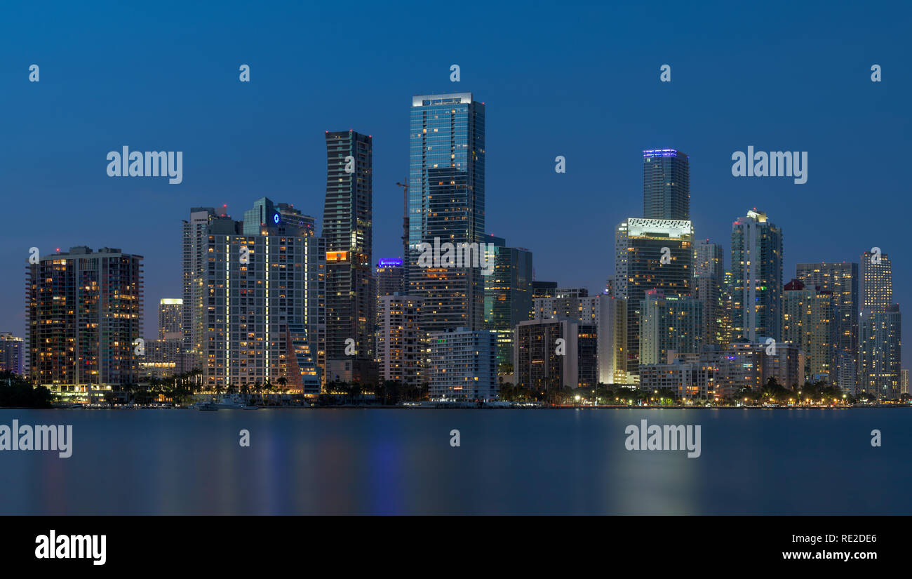 Panorama of the Miami skyline at night from underneath the William M ...