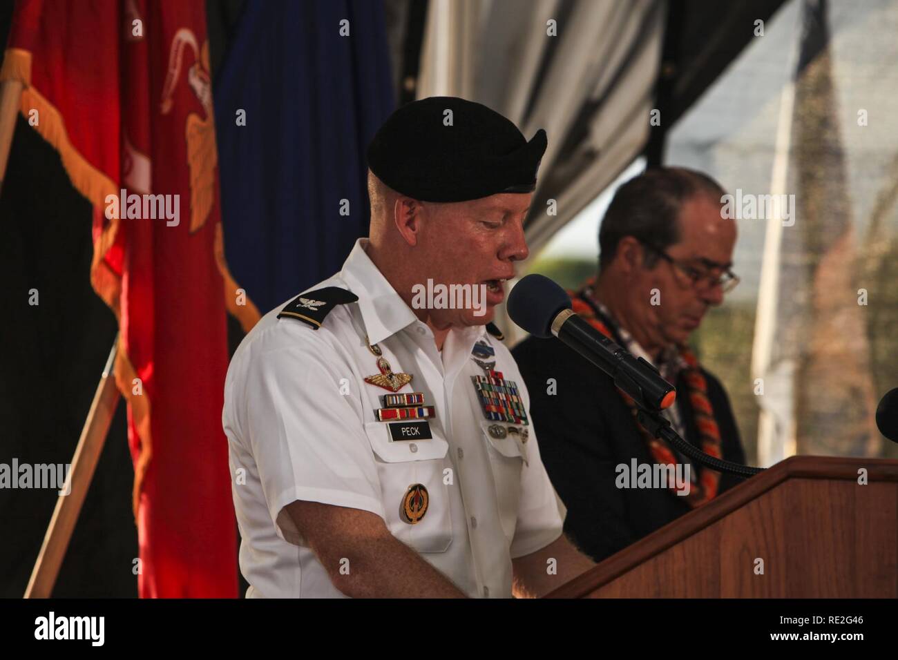 U.S. Army Col. Steve Peck, a chaplain, gives the invocation during a ...