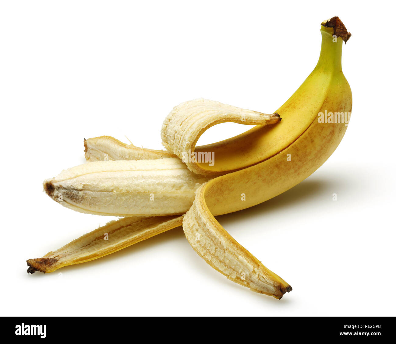Peeled and sliced bananas isolated on white background Stock Photo - Alamy