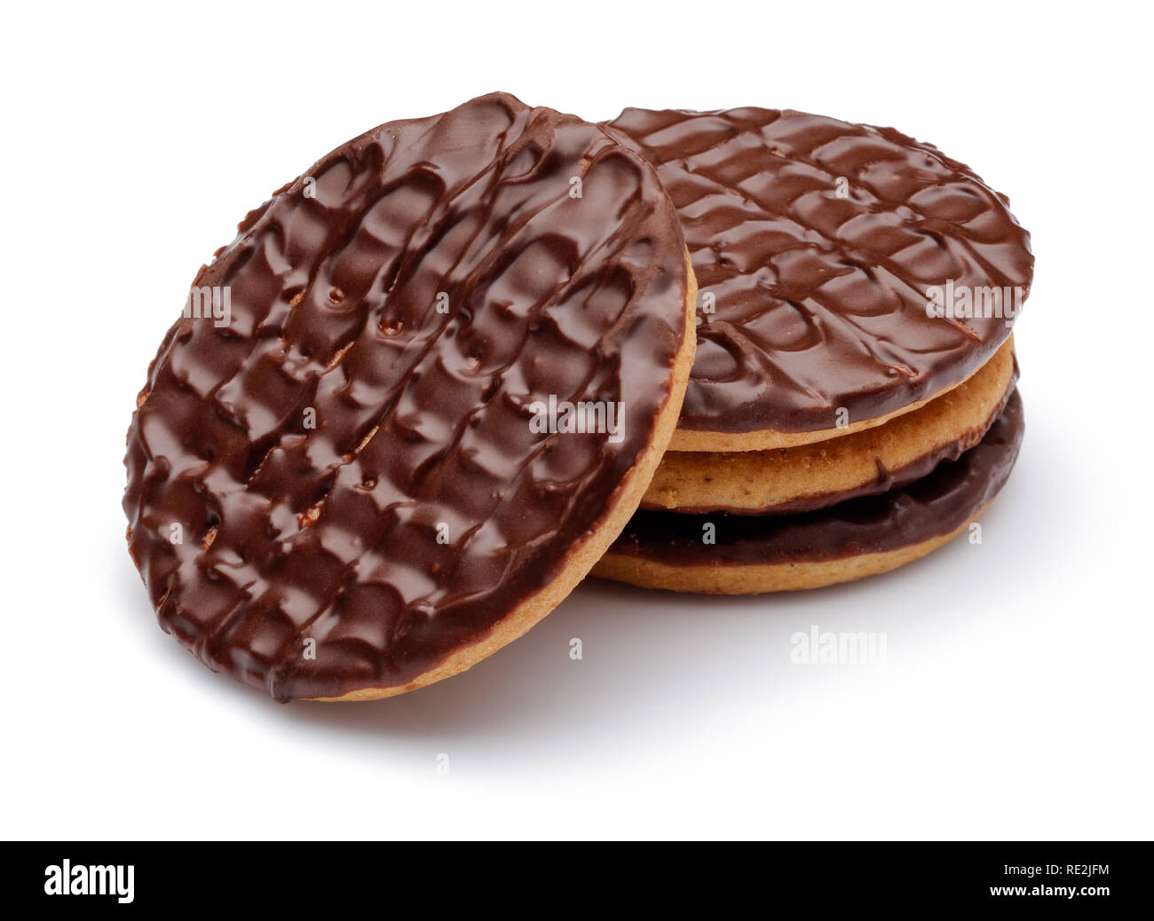 Chocolate covered biscuits isolated on white background Stock Photo - Alamy