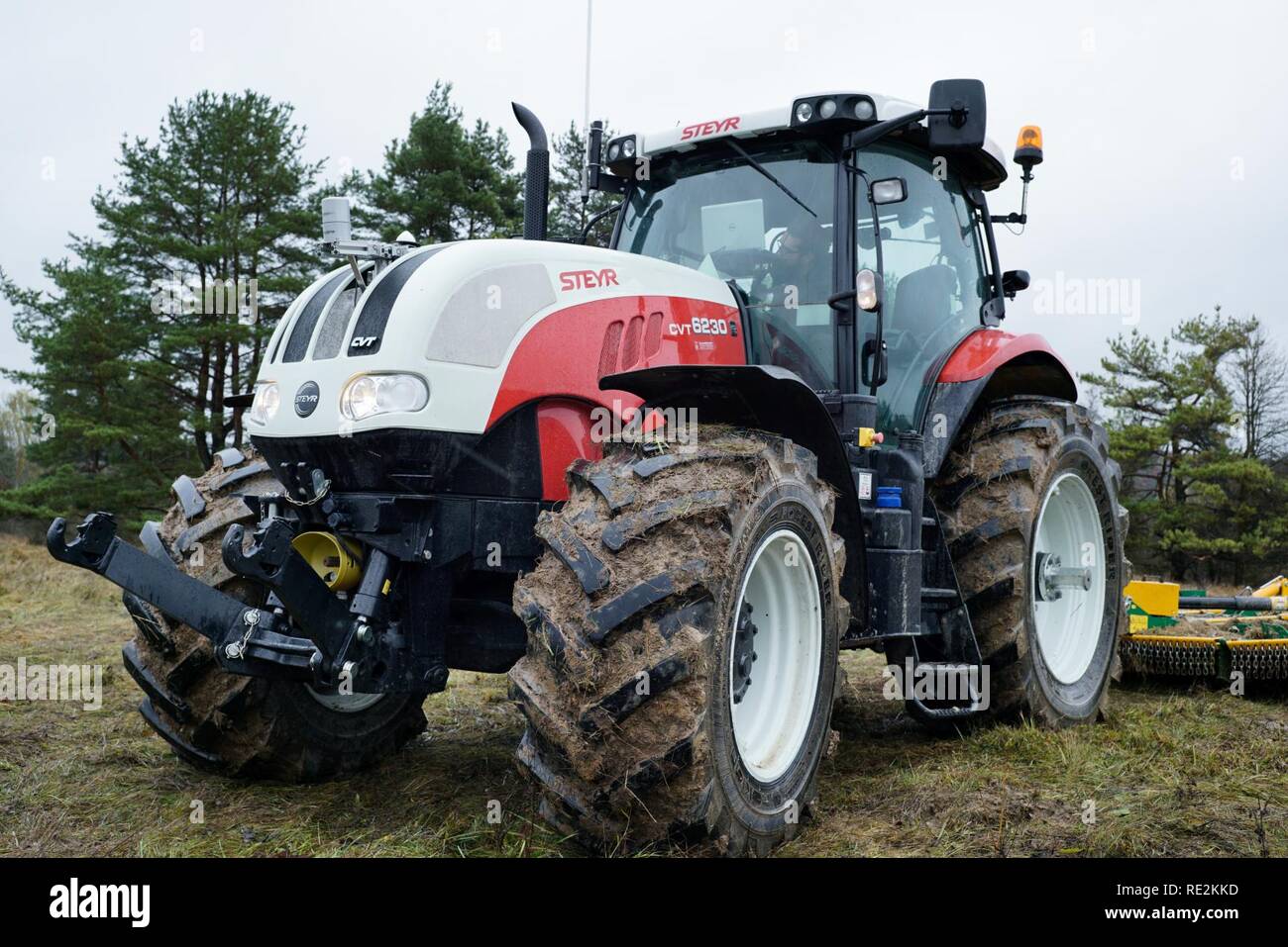 An autonomous drive tractor, developed by the Austrian Army,searches ...