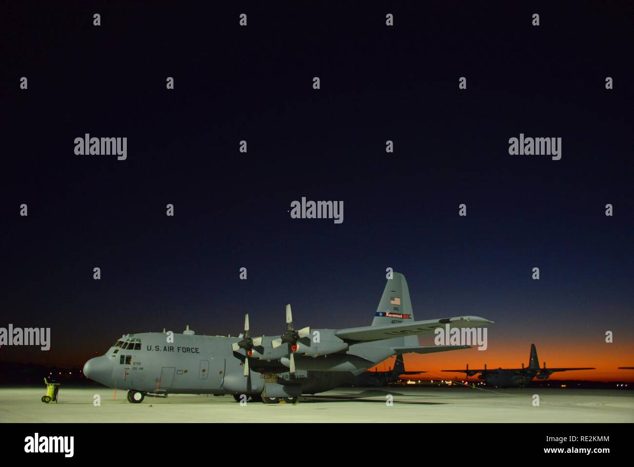 A 165th Airlift Wing C-130H3 Hercules sits on the flight line during ...