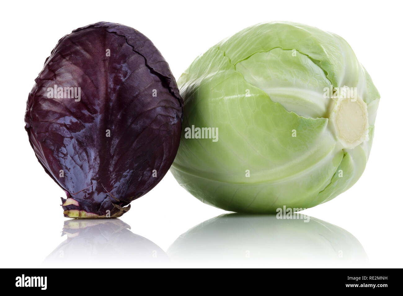 Fresh green and red cabbage isolated on white background Stock Photo ...
