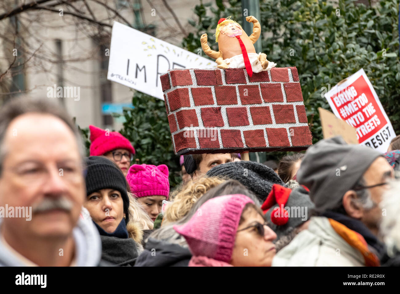 New York, USA, 19JAN2019 - Demonstrators carry anti-Trump signs and a ...