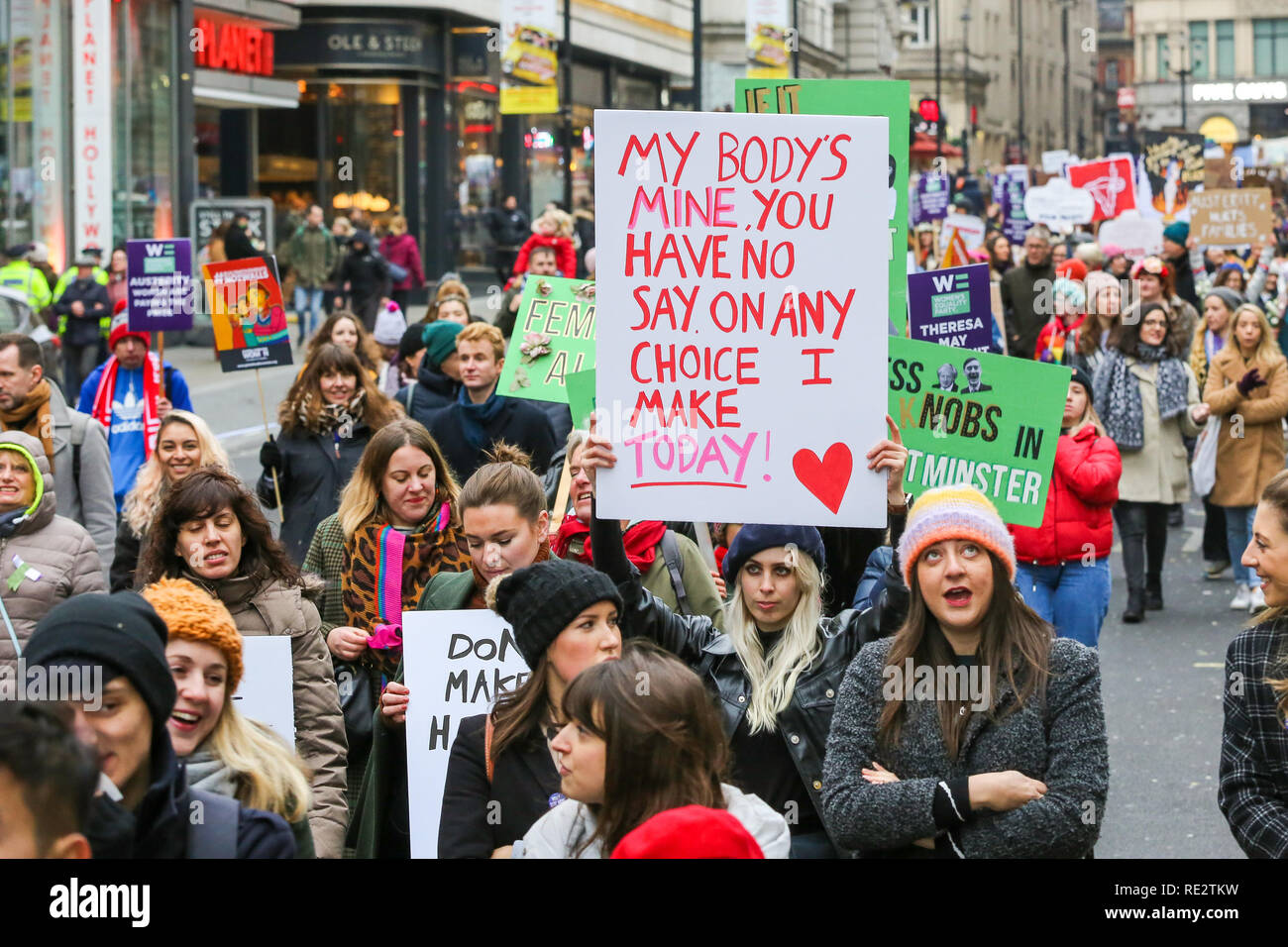 London, UK. 19th Jan 2019. Demonstrators seen holding placards during ...