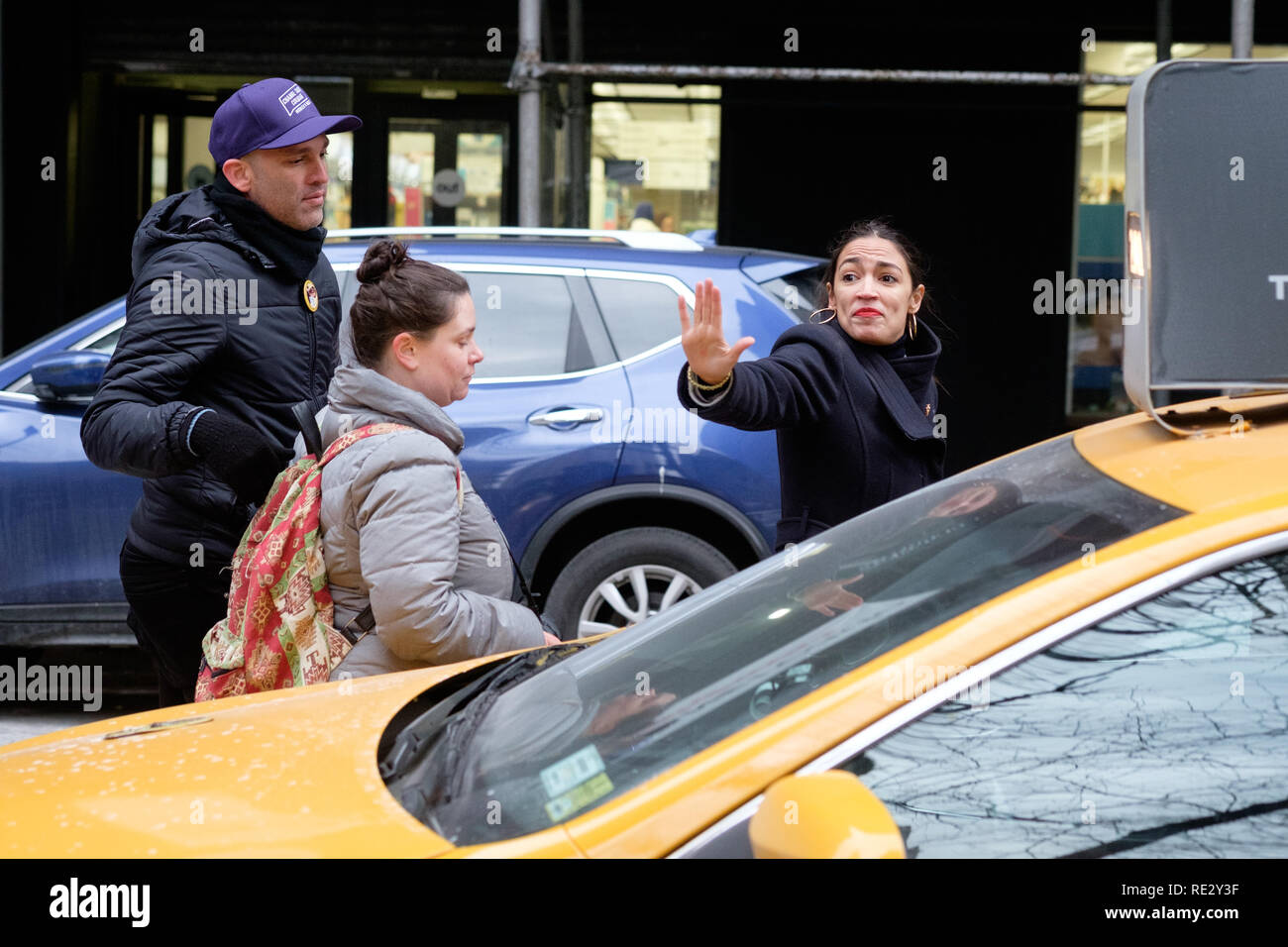 New York, NY/USA. 19th January, 2019: Alexandria Ocasio-Cortez (right ...