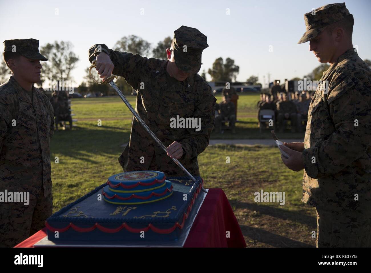 U.S. Marine Corps Colonel Daniel Greenwood, center, commanding officer ...