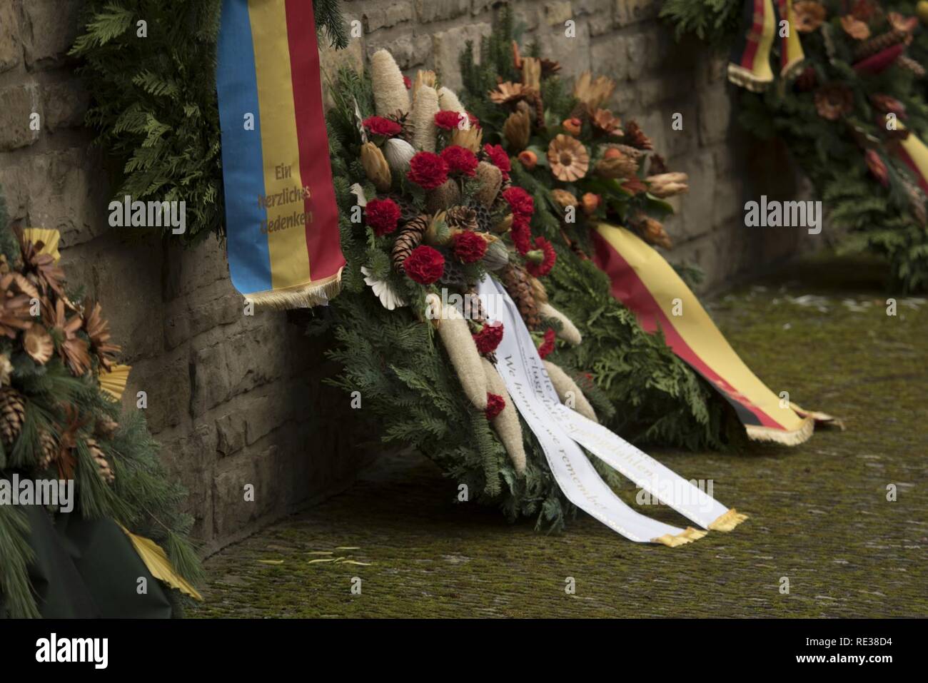 A collection of memorial wreaths remain on display during a German ...