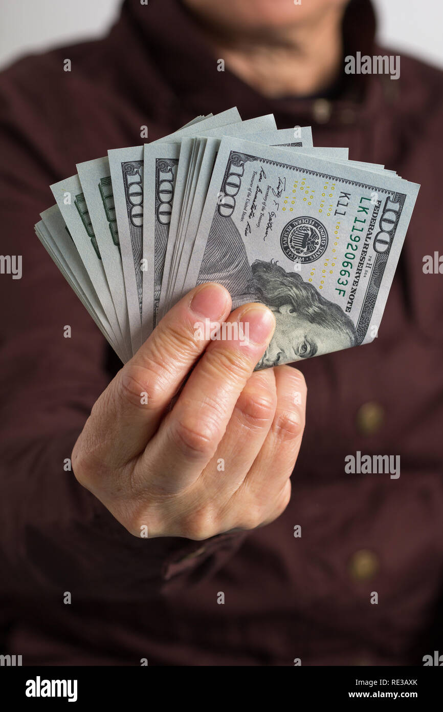 Money from USA. Dollars. North american currency. Front view senior ...