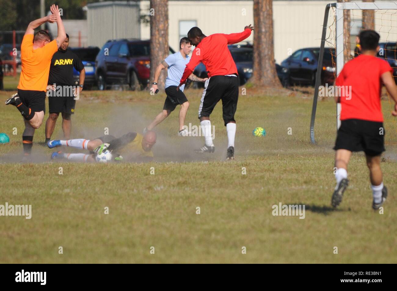 Private 1st Class James Moore, goalkeeper for the 63rd Expeditionary ...