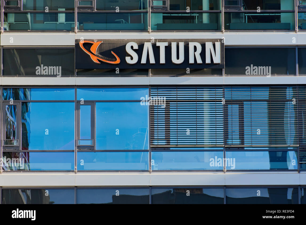 Mainz, Germany - January 19, 2019: Saturn store sign in Mainz city ...