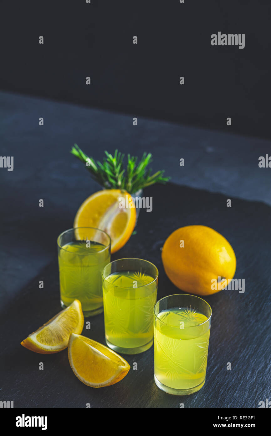 Traditional italian homemade lemon alcohol drink liqueur limoncello ...