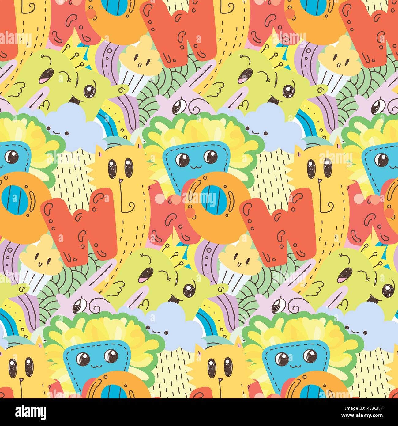 Wow. Seamless vector pattern with cute cartoon monsters and beasts ...