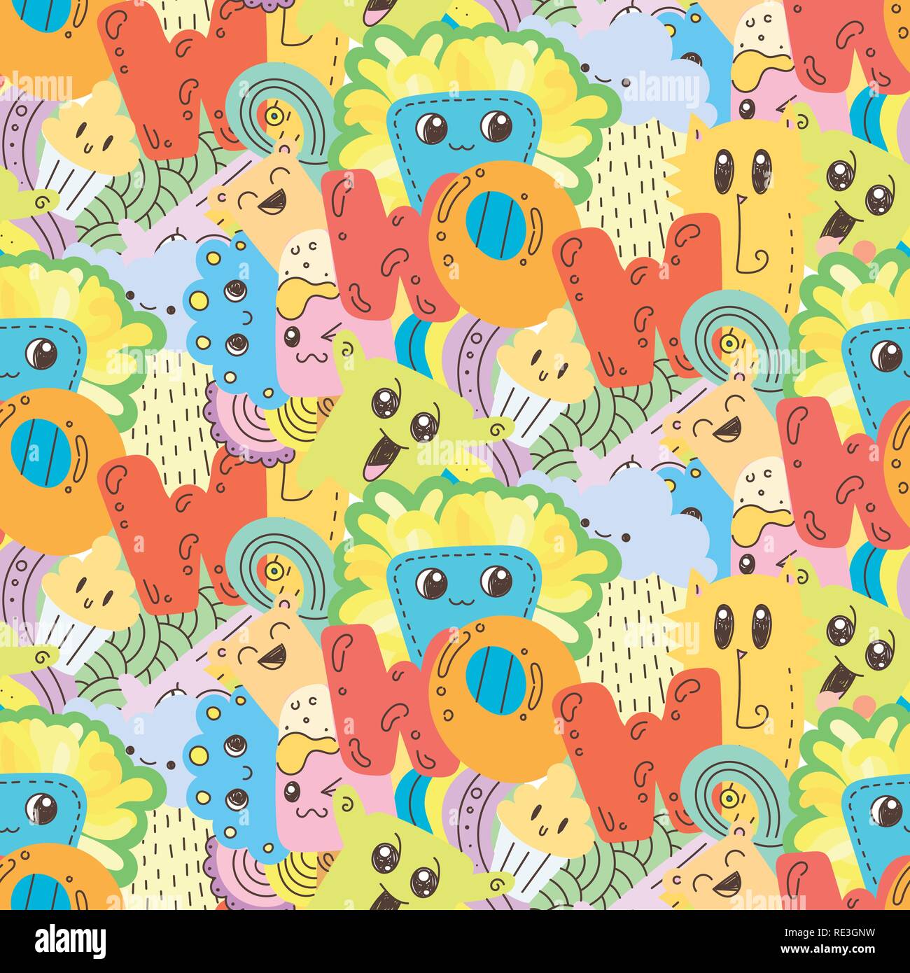 Wow. Seamless vector pattern with cute cartoon monsters and beasts ...