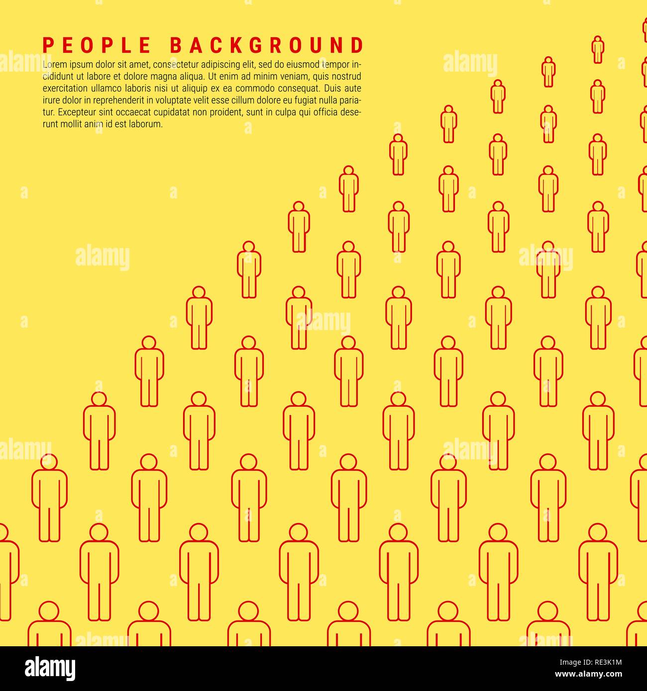 Bright Yellow Vector People Crowd Background Made of Simple Line Icons ...