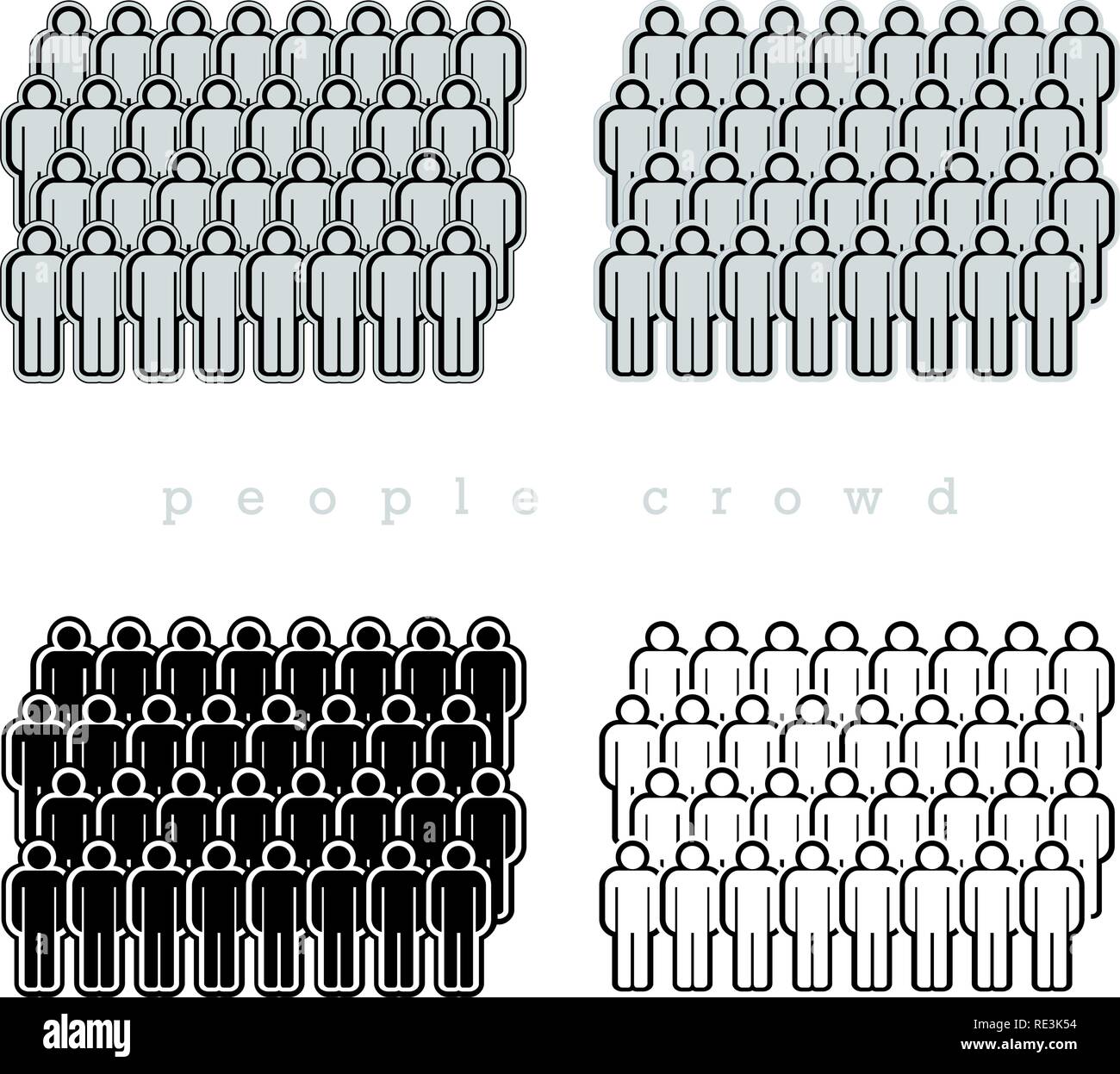 Four Different Groups of People. Vector People Crowds Made of Simple ...