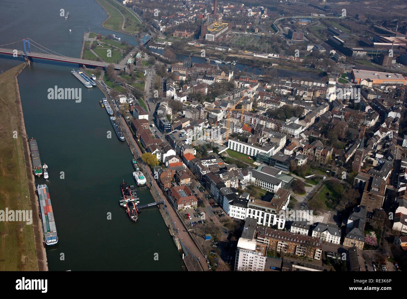 Duisburg inland port Ruhrort on the Rhine river, Ruhrort district, with ...