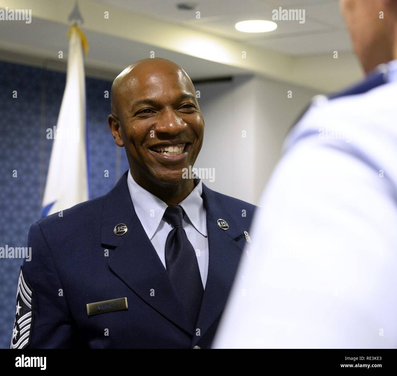 Chief Master Sgt. Kaleth O. Wright greets Airmen after being named the 18th Chief Master ...