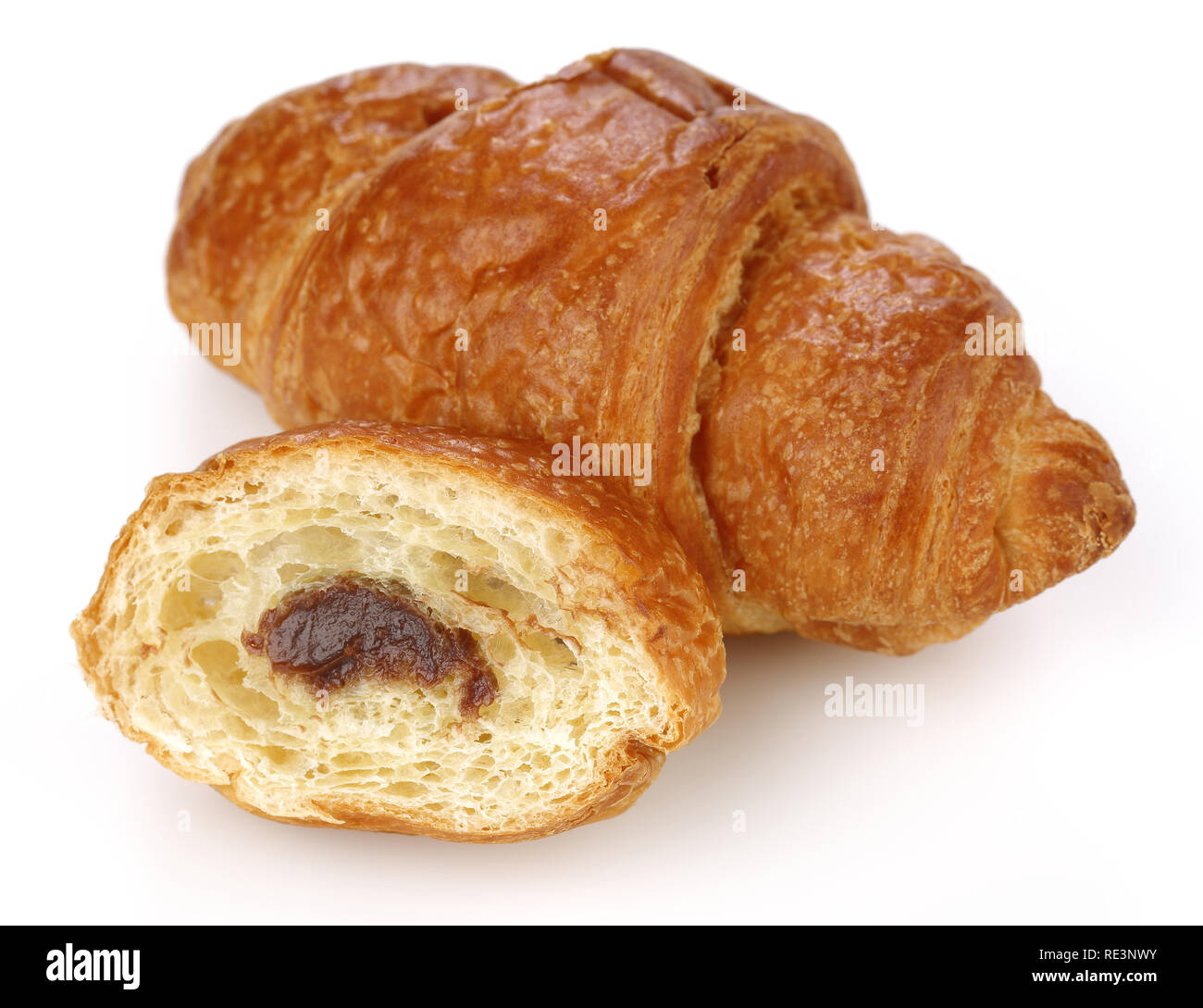Sliced croissant with chocolate isolated on white background Stock ...