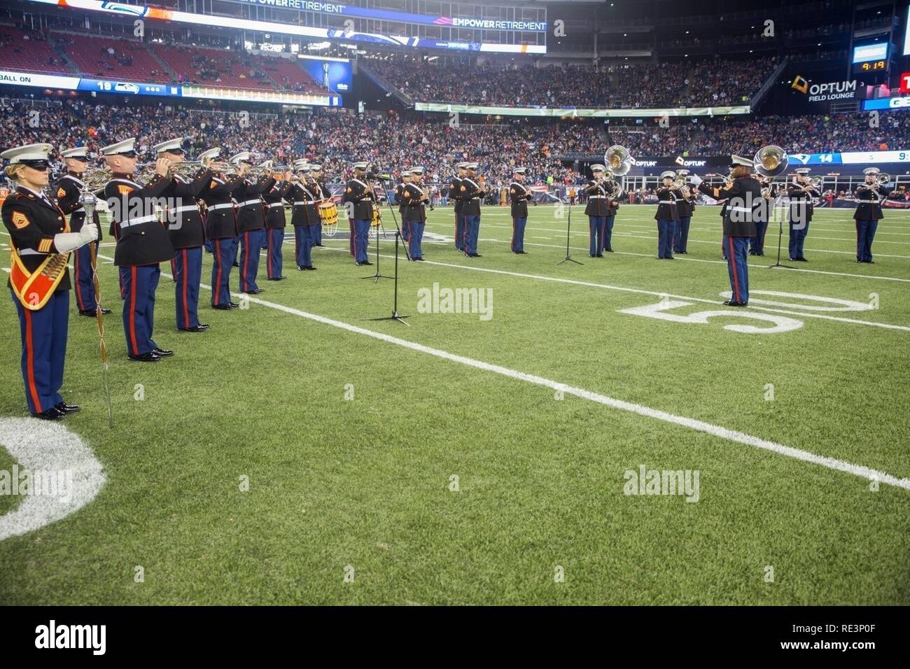 Marines from Marine Corps Band New Orleans perform during half-time at ...