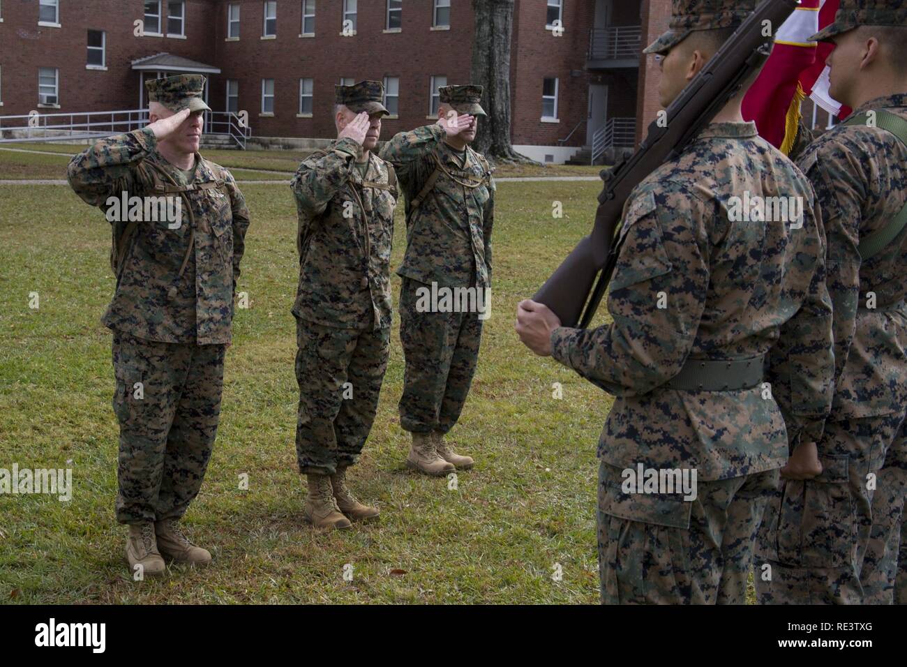 U.S. Marine Corps Brig. Gen. Thomas Weidley, left, commanding general ...