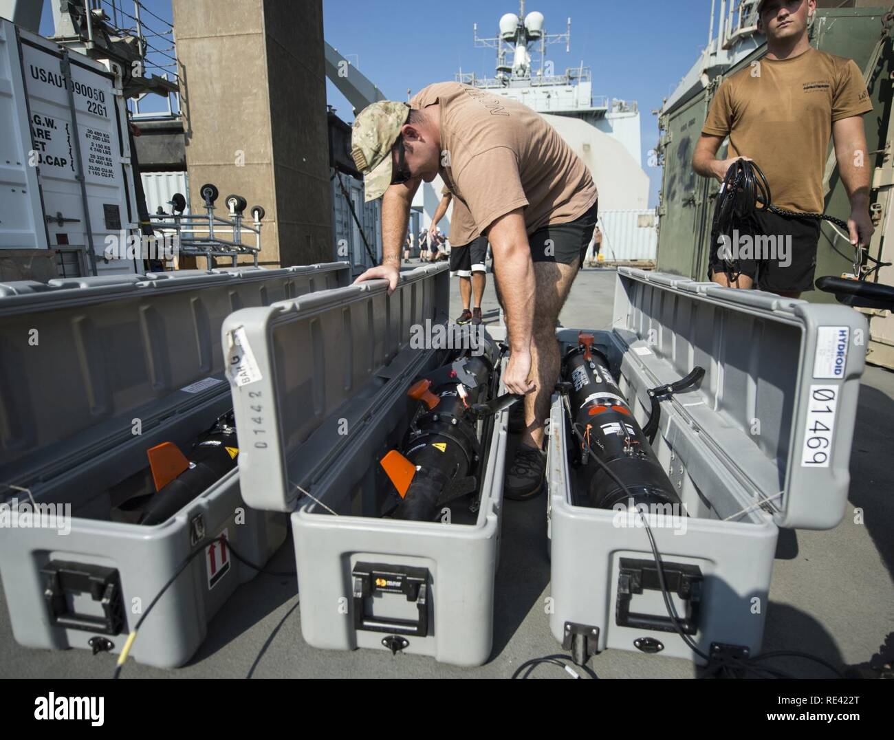 Sailors assigned to Explosive Ordnance Disposal Mobile Unit (EODMU) 1 ...