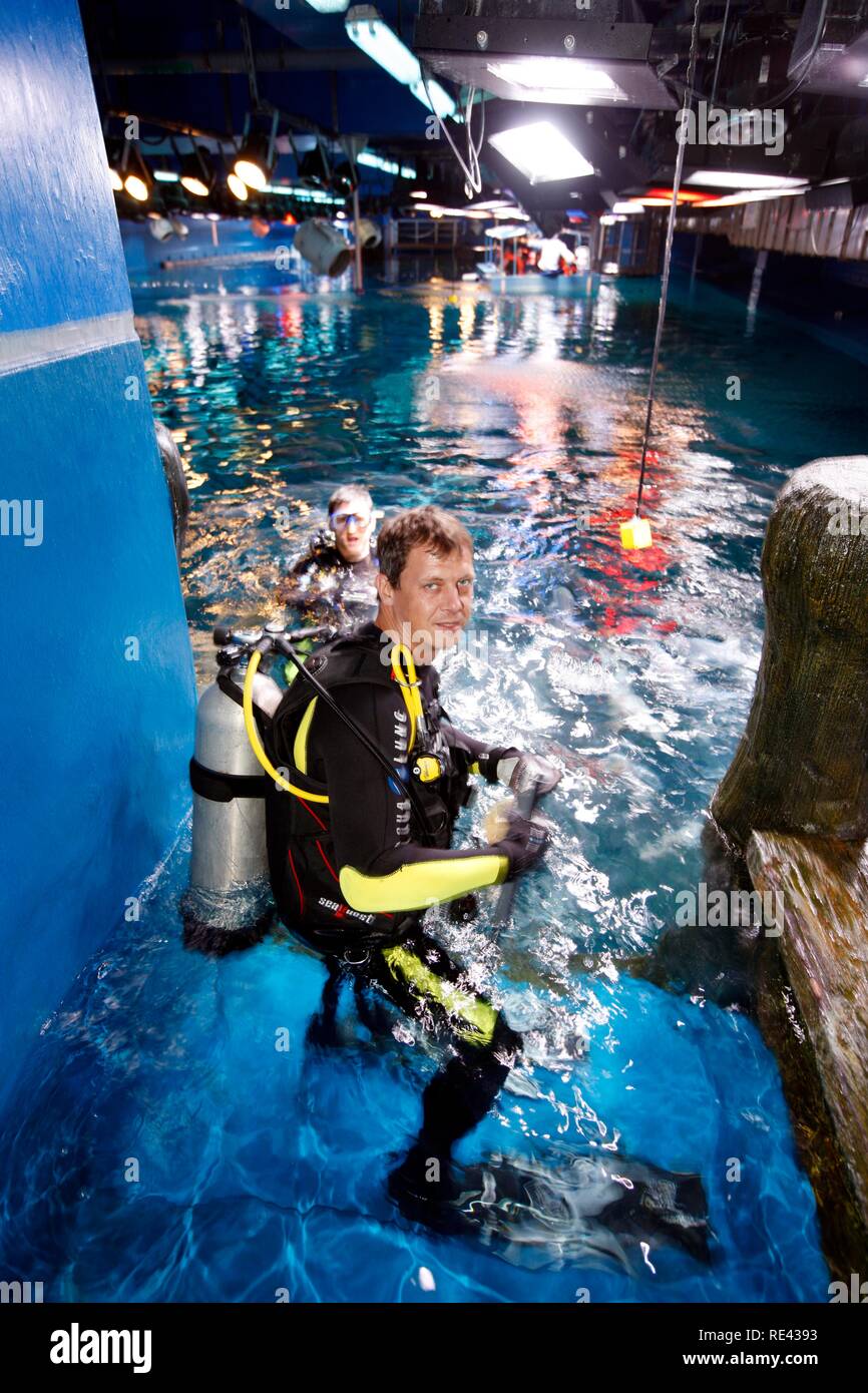 Divers in the Dubai Aquarium and Underwater Zoo at the Dubai Mall ...