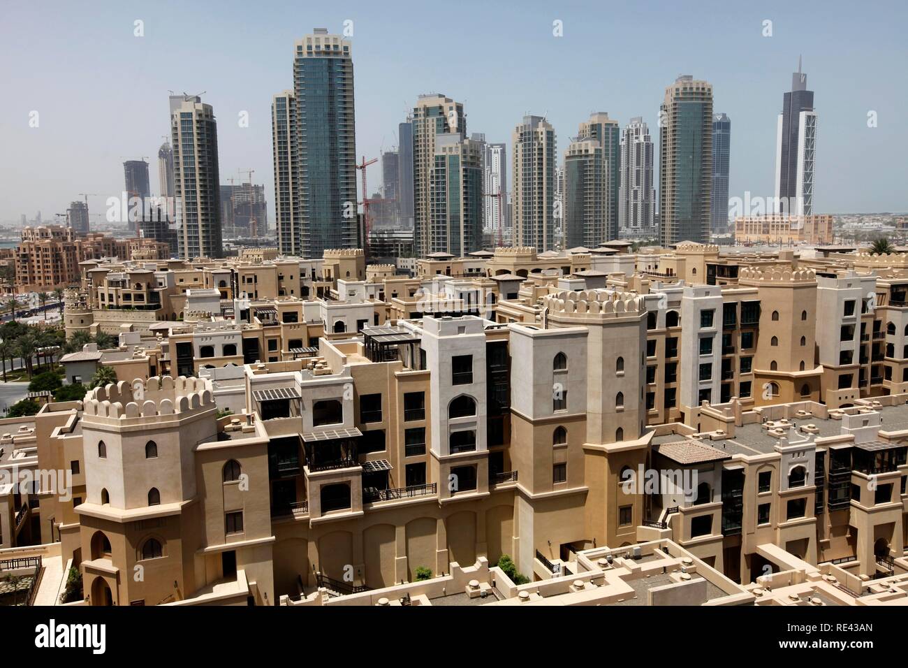 Apartments in Oldtown Dubai and skyscrapers in Downtown Dubai, United ...