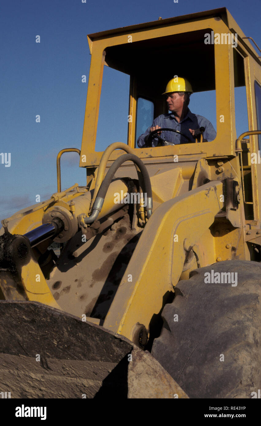 Worker Driving a Front loader at a Construction Site, USA Stock Photo ...