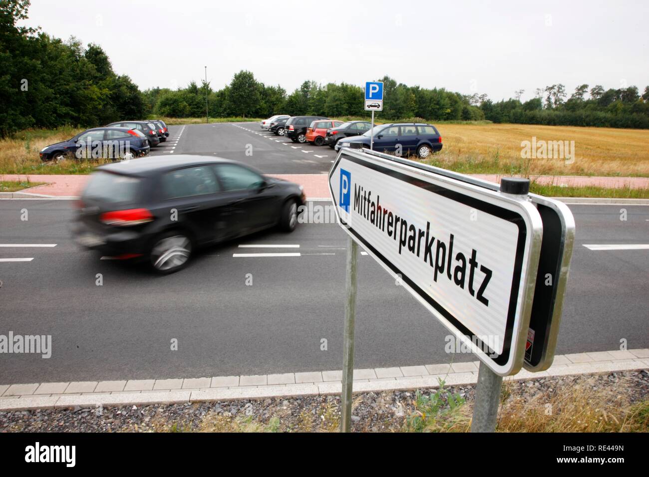 Sign Mitfahrerparkplatz, tramper parking lot at the A2 motorway, car ...