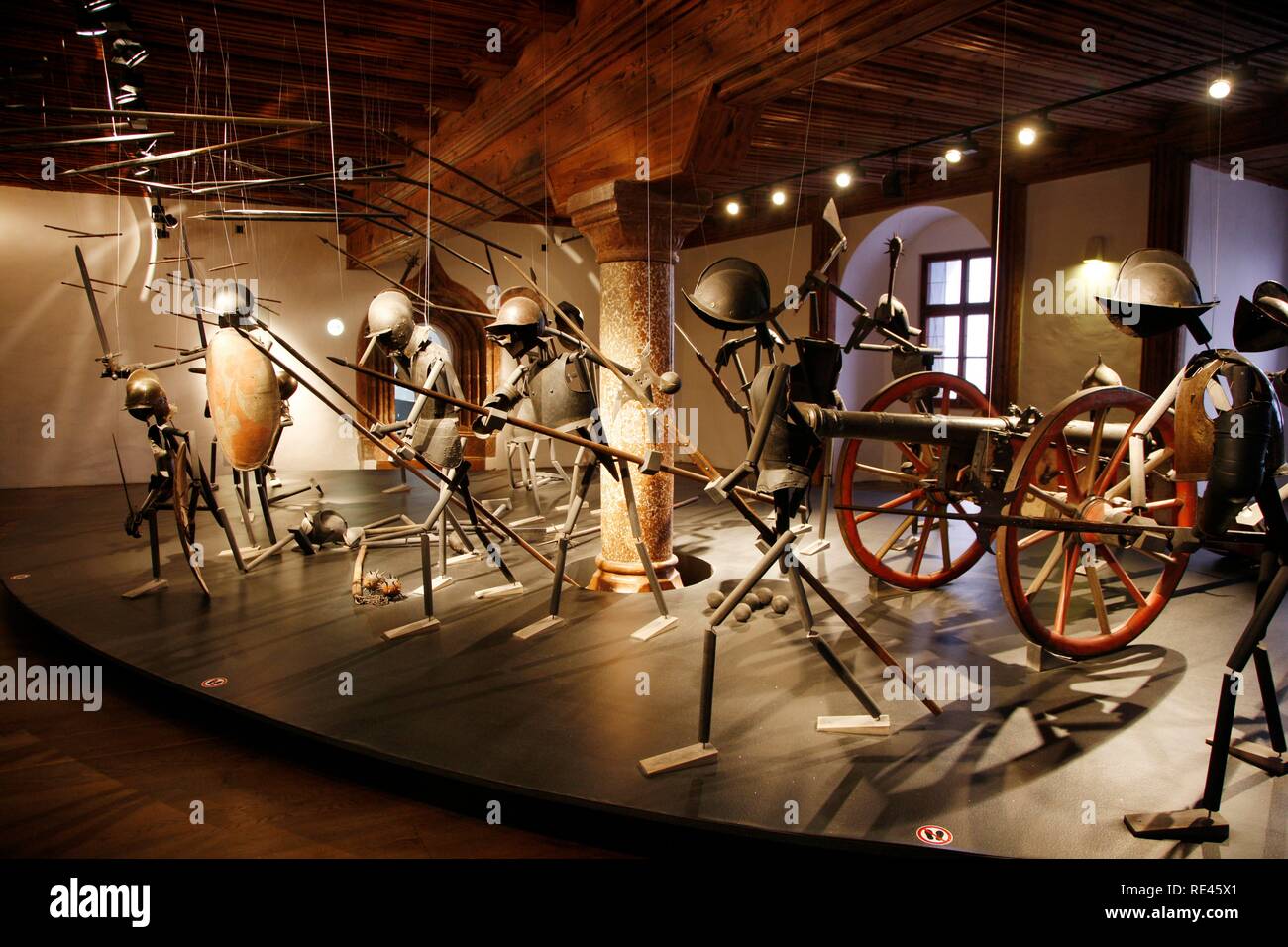 Display of medieval weapons and armors in the Festungsmuseum fortress ...