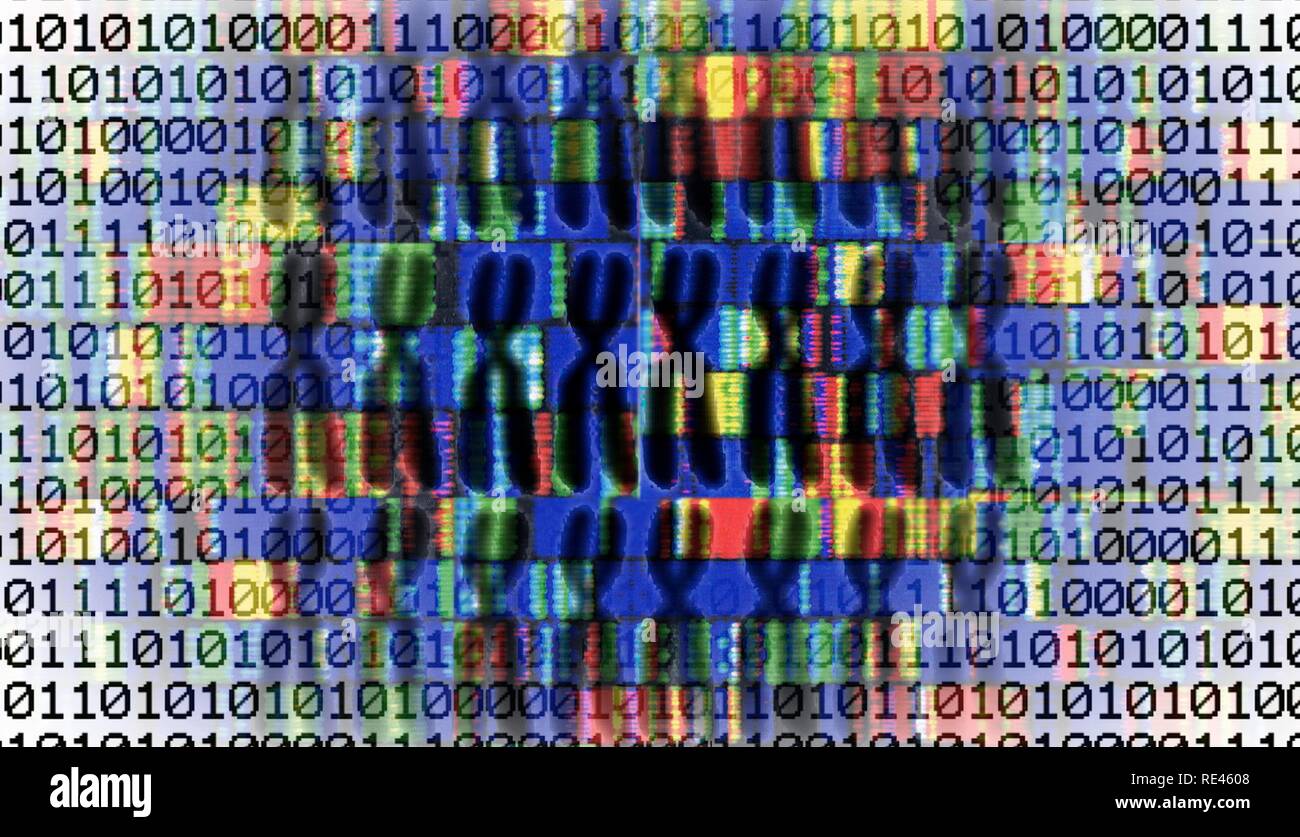 Chromosomes, decoding the genome, genes, DNA sequence, symbolic image ...