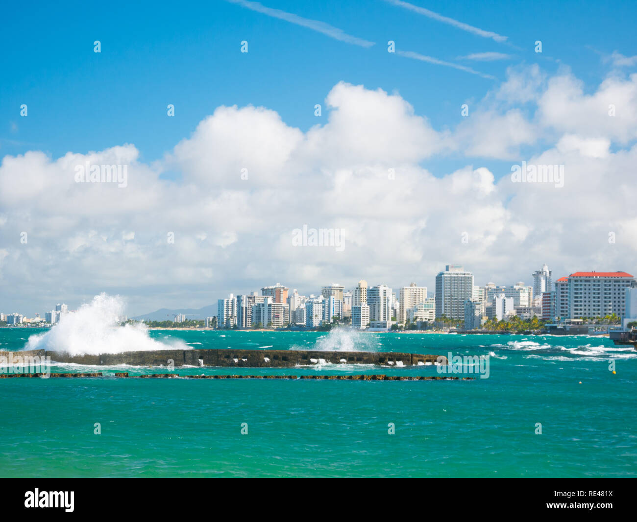 The Atlantic Ocean and waves on a beautiful hot, sunny and windy day ...