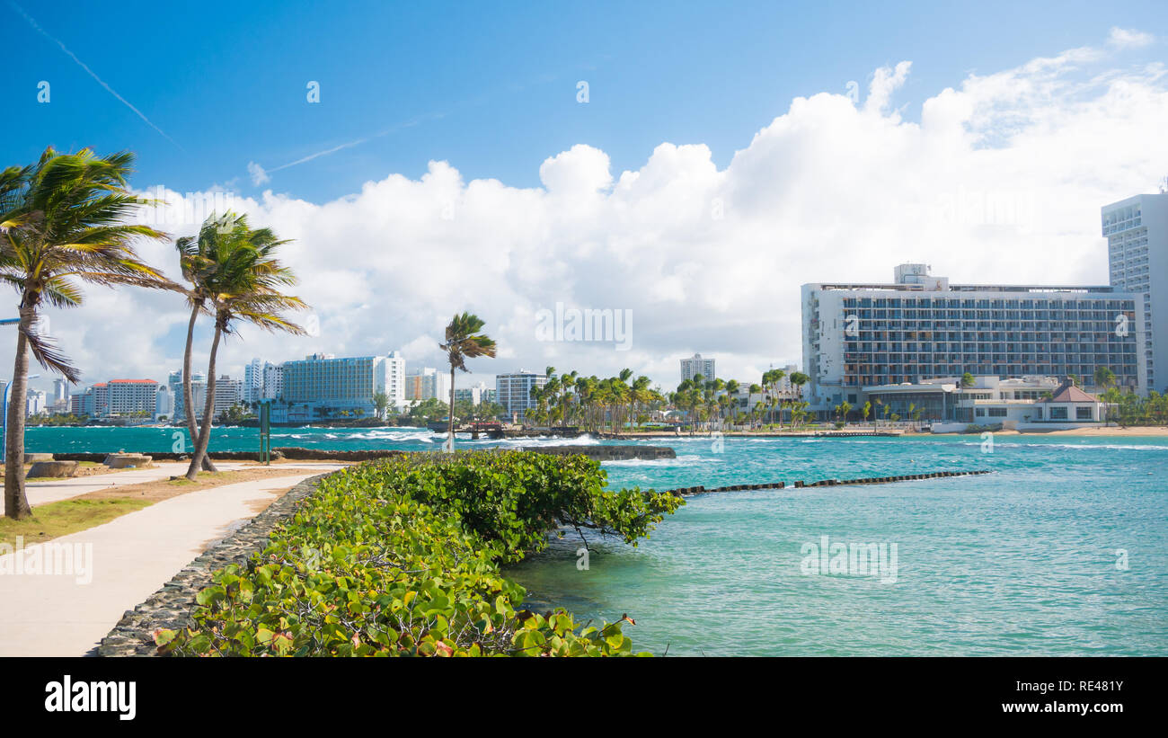 Great view of the sea on a beautiful windy day at Condado beach, San ...