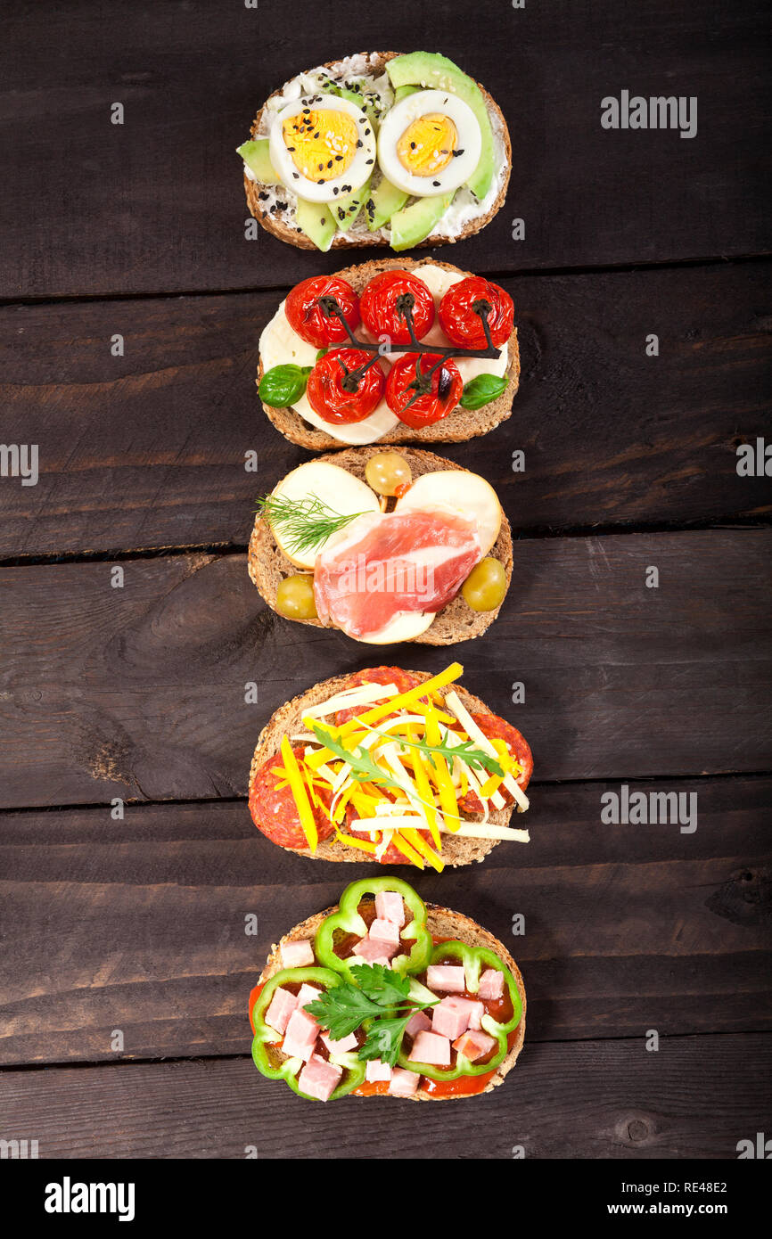 Mini sandwiches food set. Brushetta or authentic traditional spanish ...