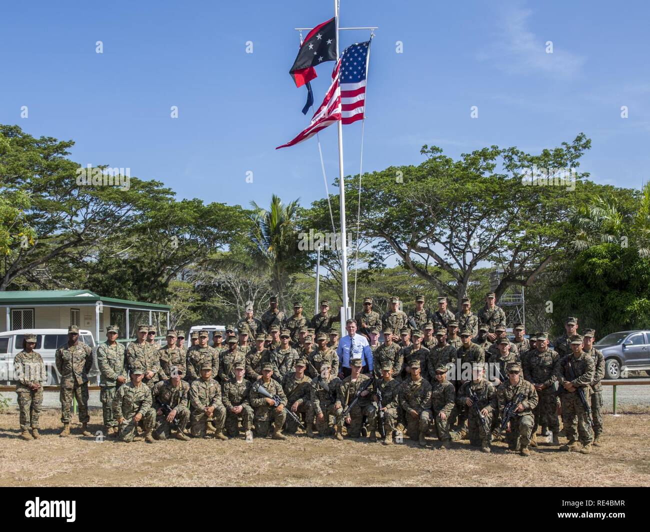 U.S. Marines with Task Force Koa Moana 16-4 pose for a group photo with ...