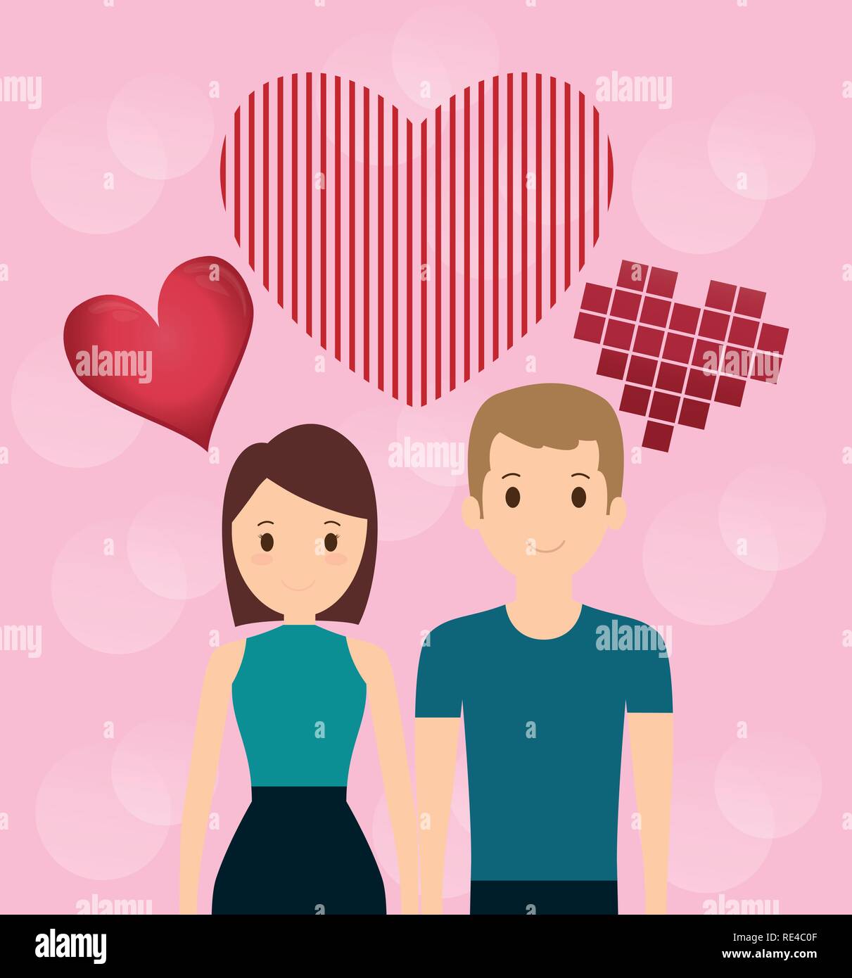 lovers couple with hearts floating vector illustration design Stock ...